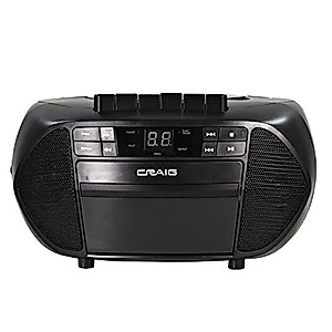 Craig CD6951 Portable Top-Loading CD Boombox with AM/FM Stereo Radio and Cassette Player/Recorder in Black | 6 Key Cassette Player/Recorder | LED Display |