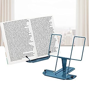 MSDADA 2pc Metal Book Stand for Desk, Adjustable Reading Rest Book Holder, Portable Cookbook Documents Holder, Sturdy Typing Stand for Recipes Textbooks Tablet Music Books with Page Clips (Navy Blue)