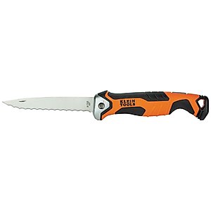 Klein Tools 31733 Insulation Knife, Cuts Foam and Fiberglass with Serrated Stainless Steel Folding Blade and Lockback Mechanism