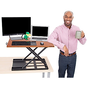 Stand Steady X-Elite Pro, Ergonomic Adjustable Height Standing Desk Converter for Home or Office, Easy Lift Sit to Stand Laptop Desk Riser for Laptop and Computer Monitor (Cherry, 28in x 20in)