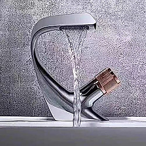 Faucet, Kitchen Sink Faucet for Bar Farmhouse Commercial, Chrome Finished Kitchen Water Tap, Bathroom Sink Faucets, Hot Cold Water Mixer, Deck Mounted Single Hole Bath Tap (Color : Silver Rose Handl