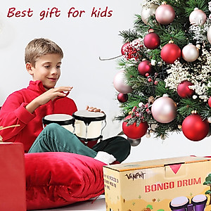 VANPHY Bongo Drum 4'' and 5'' Set for Adults Beginners Tunable Natural Skin Bongos Percussion Instruments With Tuning Wrench and Gift Box (White)