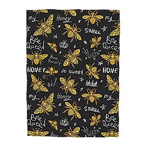 AuHomea Hohey Bee Golden Throw Blanket Lightweight Flannel Fleece Blankets Warm and Cozy Throws for Winter Bedding and Couch 50"X40" Inches for Kids Adults