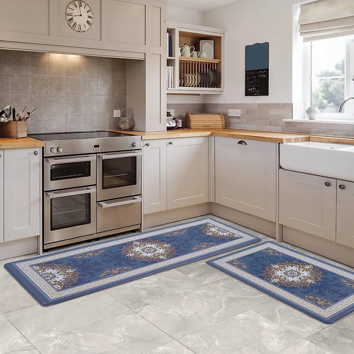 FRAMICS Boho Kitchen Rugs and Mats Sets of 2 Anti-Fatigue Kitchen Mats for Floor Memory Foam Cushioned Non Slip Kitchen Mats PVC Waterproof Kitchen Rugs for Sink Laundry Hallway Standing