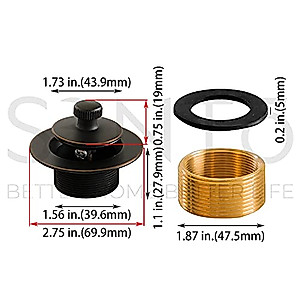 SENTO Chrome Lift and Turn Bathtub Drain Assembly Stopper Kit, Fit Both 1-1/2 Inch or 1-5/8 Inch Strainer and Stopper, Heavy Duty Metal with Matching Screws, Easy Installation, Oil-Rubbed Bronze