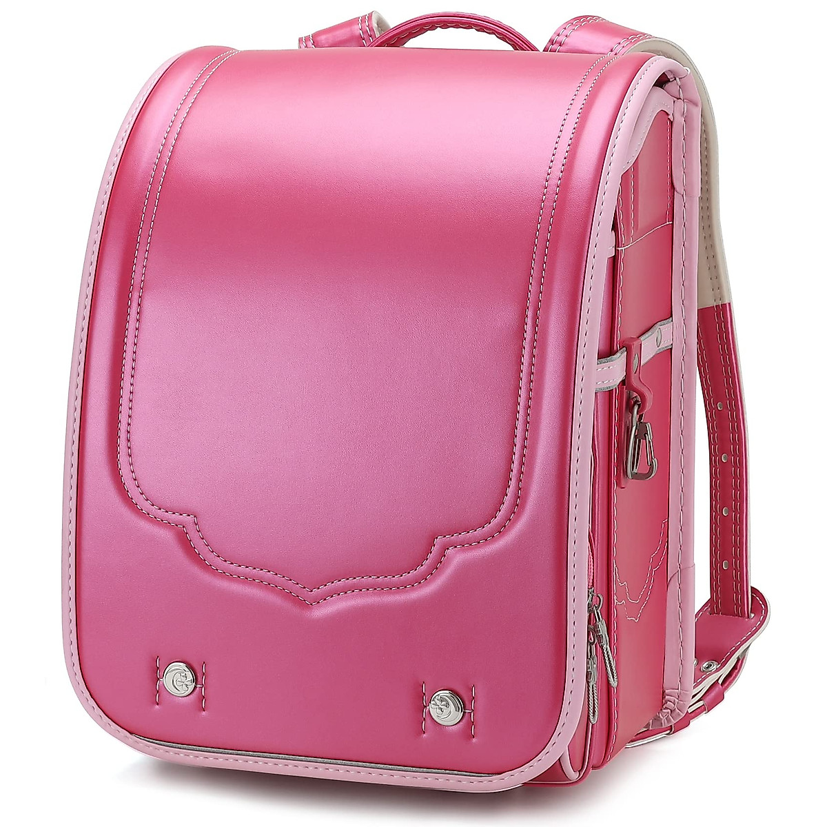 2023 Ransel Randoseru Backpack Automatic Satchel Japanese School Bag PU bags For Girls Waterproof Leather Schoolbag（Rose）