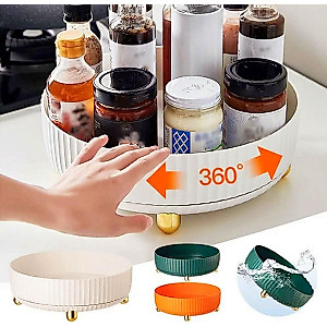 2023 New Rotating Storage Rack, 360° Spinning Spice Rack Makeup Organizers, Lazy Susan Spice Storage Turntable Organizer for Cabinet Kitchen Countertop (8.66 * 8.66 * 2.95in, Green)