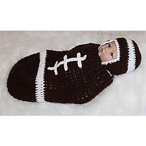 Handmade Newborn Baby Boy Football Snuggle Sack Cocoon Baby Bonnet Photo Prop Shower Gift