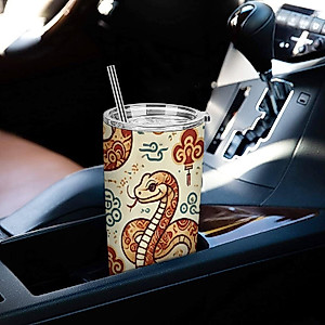 20oz Chinese Auspicious Cloud Snake Pattern Tumbler Stainless Steel, Vacuum Insulated Tumbler with Lid And Straw Unique Coffee Mug Travel Mug Gifts for Women Men