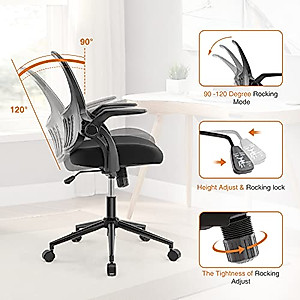 Ergonomic Home Office Desk Chair Mesh Computer Chair Height Adjustable Office Chair Task Chair with Flip-up, Black