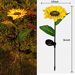 Dazzle Bright Sunflower Shape Solar LED Lights, 2 Pack Garden Waterproof Decorative with Stake for Outdoor Yard Pathway Outside Patio Lawn