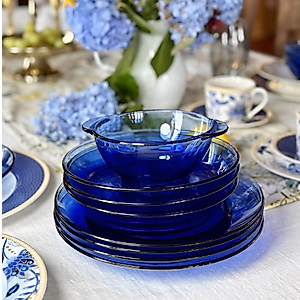 STPGoods Glass Dinner Plates - Set of 4, Blue Cobalt Transparent Glass Eating Plates, Circular Glass Dinnerware for Salad, Bread, Dinner (7.8-Inch Salad Plate Set, Set of 4)