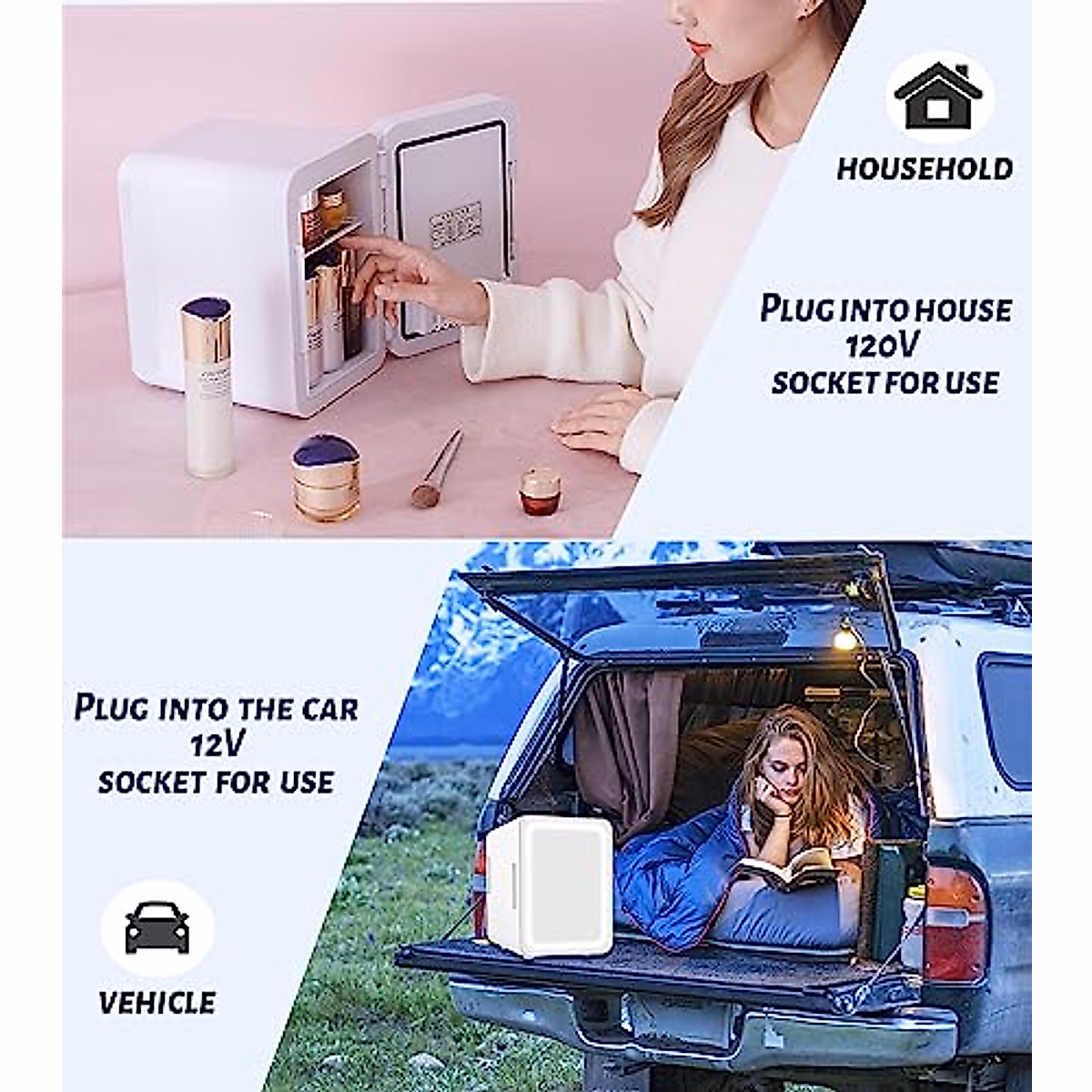 VNIMTI Mini Skincare Fridge 4 Liter/6 Cans, Portable Cosmetic Fridges with Makeup Mirror, Cooler & Warmer, AC & DC, Small Refrigerator for Bedroom, Car, Office, Outdoor (White - 4L)