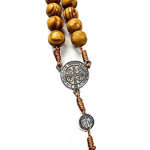 Nazareth Store Wood Beads Rosary Necklace Saint Benedict Medal & Catholic Cross Religious Prayer Chaplet String Handmade - Velvet Bag