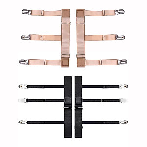 Bexicsea 2pairs Mens Shirt Stays For Shirt Tucking,Adjustable Elastic Holder Shirt Garters(2Black+2Beige) …