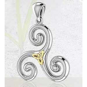Jewelry Trends Celtic Triskele with Gold-Plated Trinity Knot Sterling Silver Pendant