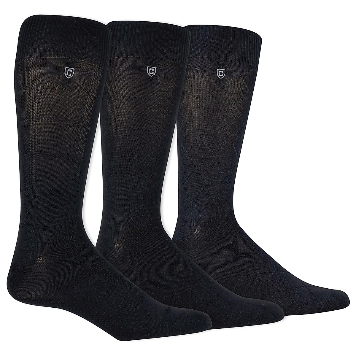 Chaps Mens Super Soft Dress Crew - 3 Pair Pack Patterns And Textures Sock, Black Assorted, 6-12 US