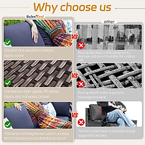 BULEXYARD High Back Brown PE Rattan Outdoor Patio Furniture Set with Propane Fire Pit Table, Large Wicker Outside Sectional Furniture Sofa Conversation Sets for Backyard(Navy Blue, 9Pcs-A)