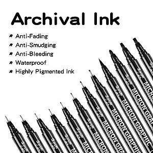 Guangna Black Micro-Pen Fineliner Ink Pens,Waterproof Archival Ink Fine Point Micro Drawing Pens for Art Watercolor, Sketching, Multiliner, Anime(Set of 12)