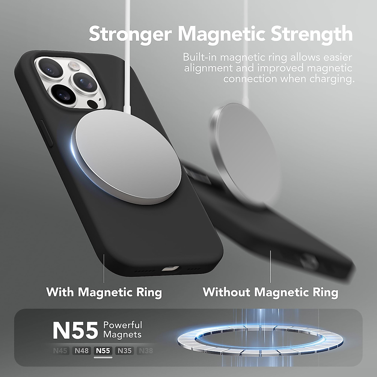 GONEZ for iPhone 14 Pro Max Case Silicone, Compatible with MagSafe, with Screen Protector + Camera Lens Protector, Liquid Silicone Shockproof Protective iPhone 14 ProMax Case 6.7", Black