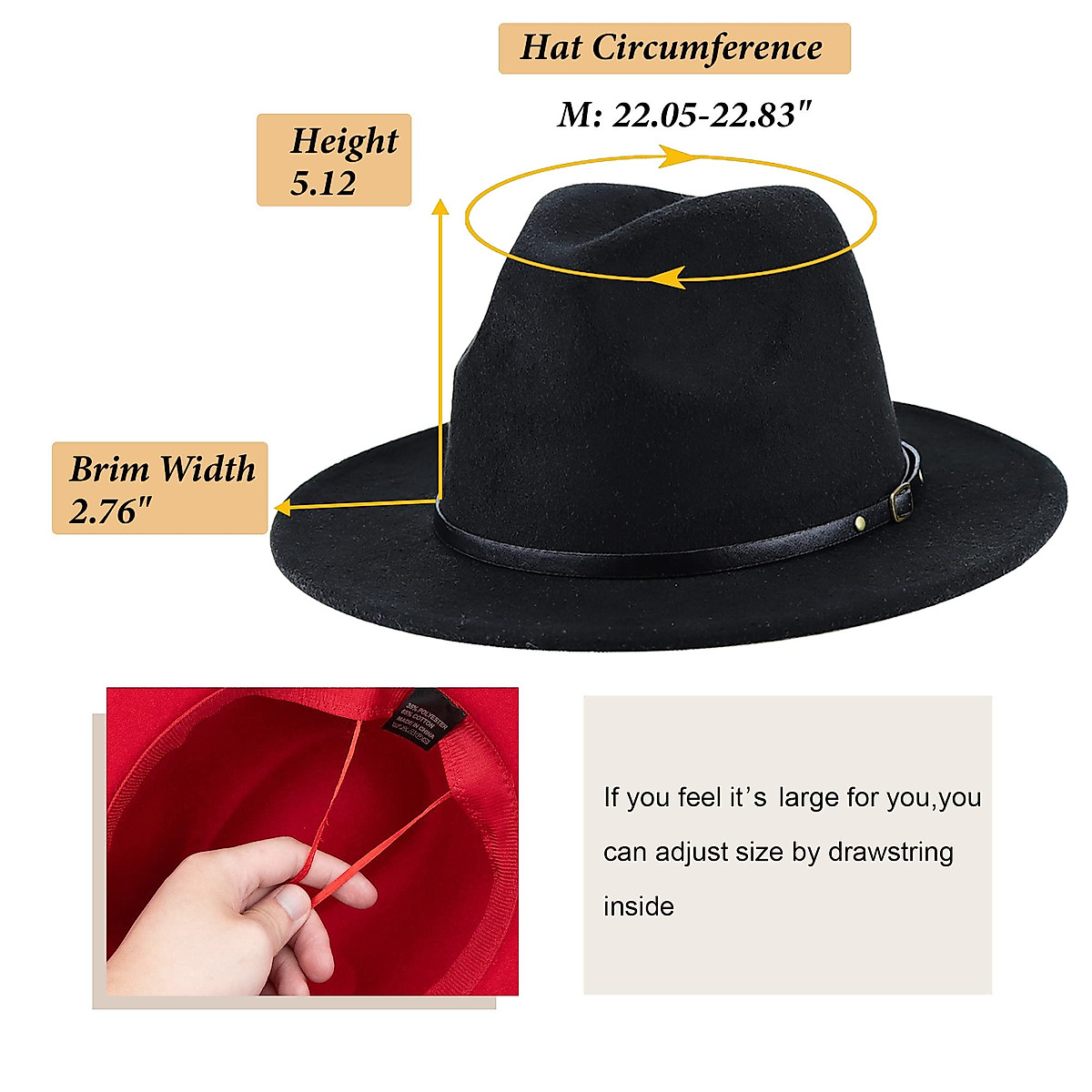 Red Bottom Fedora Hats for Men Women - Classic Black Red Panama Hat Wide Brim Two Tone Jazz Gentleman Hat