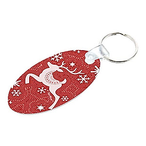 Stocking Stuffer Keychain Winter Holiday Reindeer Theme 2-Pack Aluminum Oval Keychain