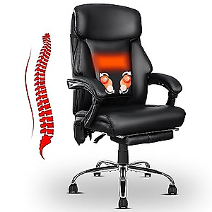 jamege Kneading Massage Executive Office Chair, 3D Back Massage Heated Office Chair, Heating Massage Office Chair with Reclining Backrest, Footrest & Height Adjustment