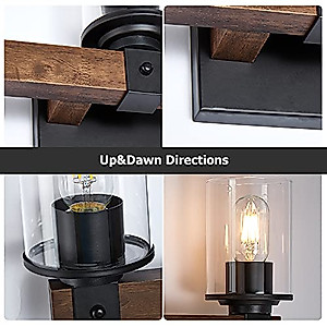 Farmhouse Rustic Bathroom Lighting Fixtures Over Mirror, Vintage Wood Vanity Lighting with Clear Glass, 4-Light Modern Industrial Wall Lamp for Bedroom,Living Room,Hallway