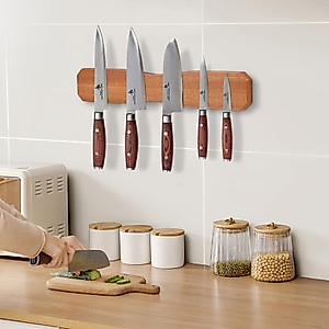 16in Magnetic Knife Strip No Drilling, Magnetic Knife Holder for Wall with 4 Adhesive Pad, Wood Magnet Knife Holder Strip for Kitchen, Powerful Magnetic Knife Rack Use as Tool Key Storage Knife Bar