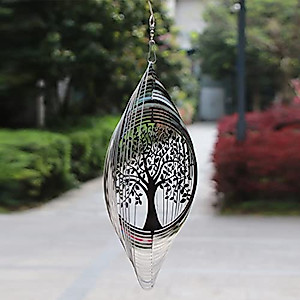 SPRING SONG Wind Spinner 3D Stainless Steel Indoor Outdoor 10" Mirrored Stainless Steel Tree of Life Decoration Crafts Ornaments Kinetic Yard Art, Hanging Wind Spinners Decor Gifts