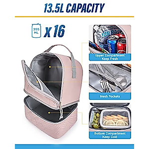 SUNLUG Large Lunch Bag for Women Insulated Lunch Box Double Deck Lunch Tote Reusable Pink Lunchbox for Office Work Picnic 13.5L