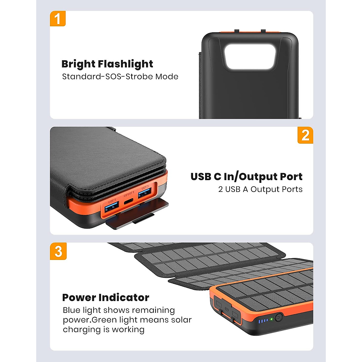 Hiluckey Solar Charger 27000mAh Power Bank 22.5W Fast Charging Portable Phone Charger with 4 Solar Panels USB C PD External Battery Pack with 3 USB Outputs for Cellphone Tablet