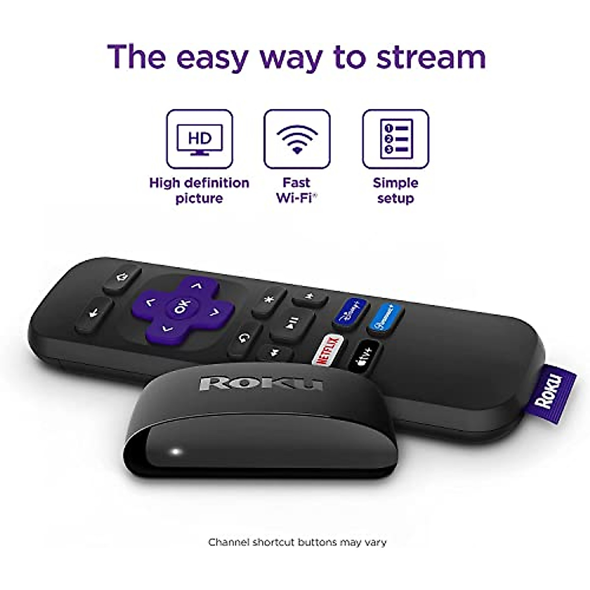 Roku Express (New) | HD Roku Streaming Device with Simple Remote (no TV Controls), Free & Live TV, Includes Cleaning Cloth and Carrying Pouch