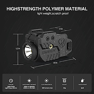 Solofish 600lm Pistol Light Laser Combo with Adjustable Rail for Full & Compact Rail, Shockproof Green Laser Sight and Gun Light with Strobe & Memory Function, Rechargeable