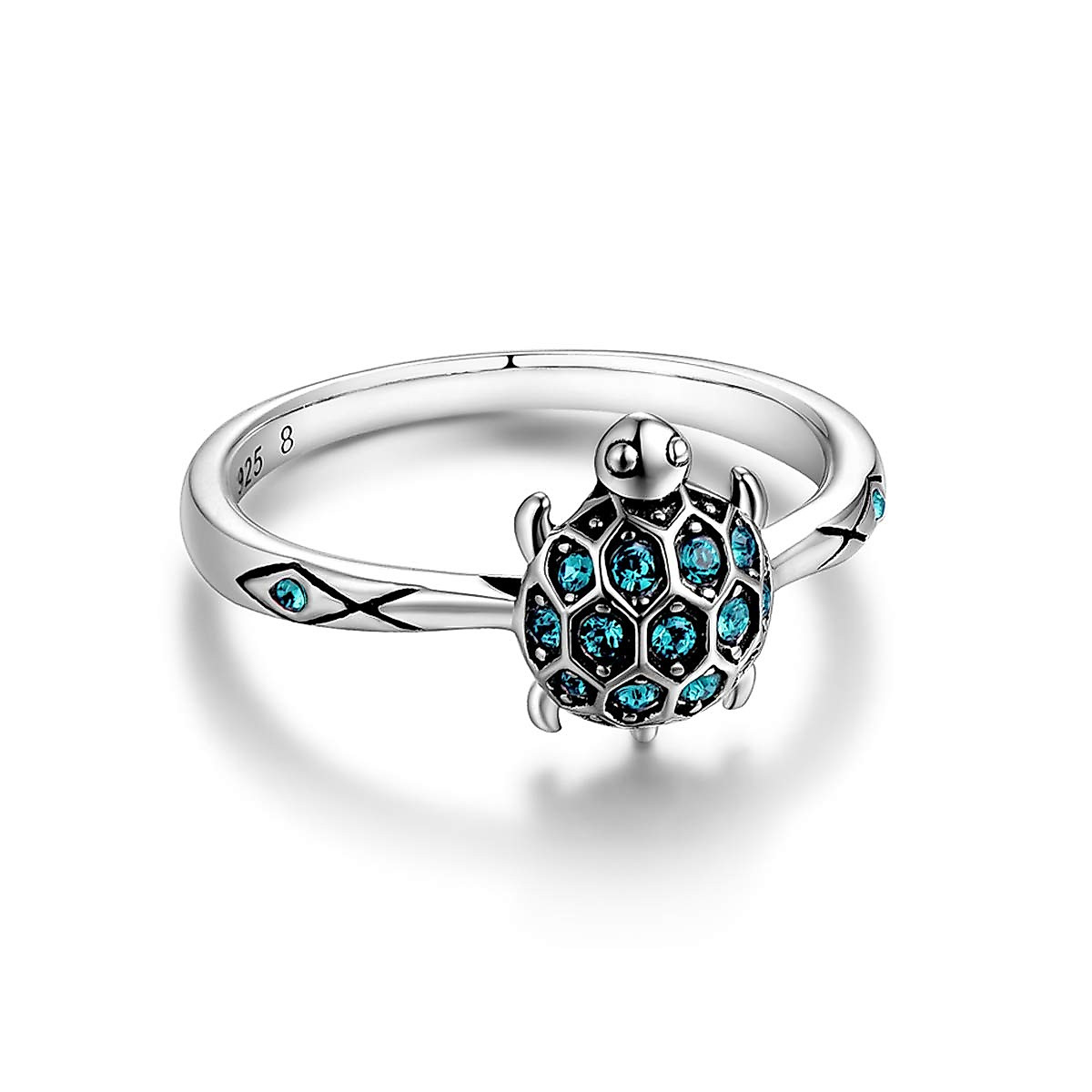 GW 925 Sterling Silver Ring for Women Band Ring Statement Rings for Birthday Wedding Gift (Green blue, 6)