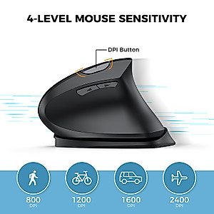 iClever Ergonomic Mouse, 2.4G Wireless Vertical Mouse with 4 Adjustable DPI, Silent Click, 7 Buttons, 3 Adjustable Tilt, Rechargeable Mouse Jiggler for Laptop, Desktop, PC, Computer, Windows 8/10/11