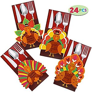 24 Thanksgiving Turkey Cutlery Decorative Utensil Holders for Autumn Fall Party