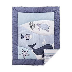 Levtex Baby - Boho Bay Crib Bed Set - Baby Nursery Set - Navy, Blue, Grey and White - Under The Sea - 5 Piece Set Includes Quilt, Two Fitted Sheets, Wall Decal & Skirt/Dust Ruffle