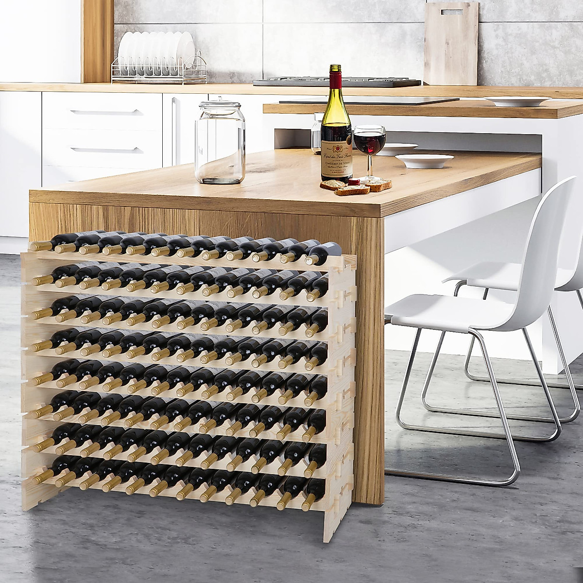 ZENY Large 96 Bottles Wood Wine Rack Stackable Storage Across up to 8 Rows Solid Wooden Display Shelves Rack Organizer