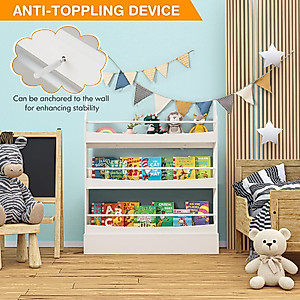 Costzon Kids Bookshelf, 3-Tier Wooden Book Shelf Organizer for Books and Toys, Toddler Space-Saving Wall Bookcase Conner Storage Rack for Bedroom, Living Room, Nursery, Playroom (White)