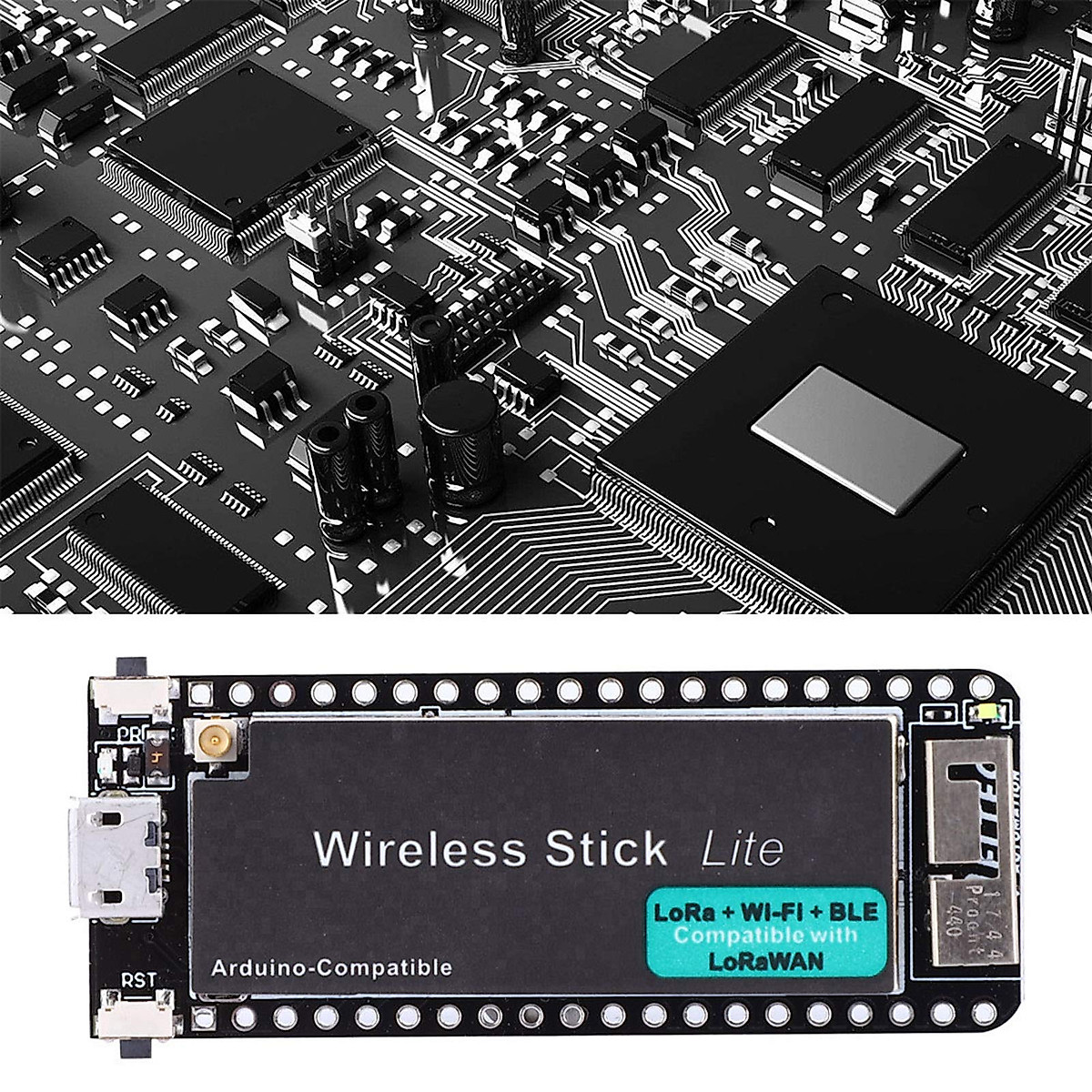 0.96in OLED Display Development Board Set, SX1276 Chip ESP32 MCU Module Pin Sticker 20Pin Row Pin Kits wirh Micro USB and Antenna Interface (915MHZ)