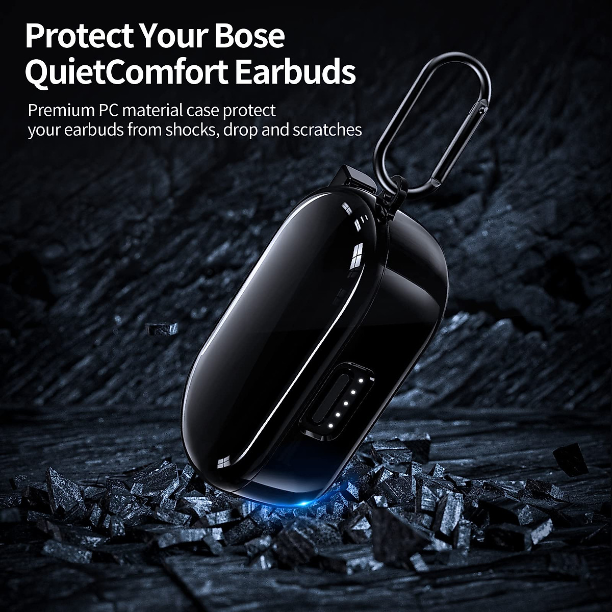 Bose QuietComfort Earbuds Case Cover, Filoto Hard Protective Case for Bose QuietComfort Noise Cancelling Earbuds with Carabiner Keychain Accessories for Men Women (Black)