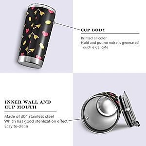 HXshaoye thendy gold arrow heart pattern red Stainless Steel cups with lids reusable Leak-proof Lid and Straw travel mug spill proof for Home, Office or Car cute tumblers with lids and straws botella