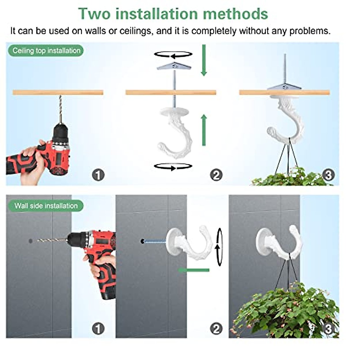 通用 Swag Hooks for Ceiling Hanging, 2 Set Ceiling Hooks for Hanging Plants, Metal Material, Hanging Screws with Beautiful Totems (White)