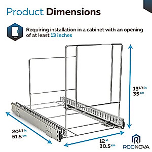 ROONOVA: Pull Out Bin Rack | Durable Chrome Finish & Adjustable Frame | Heavy Duty Steel | Slides Under Kitchen Cabinet | Trash Can Clips | Compatible with Various Size Bin | Trash Can Not Included
