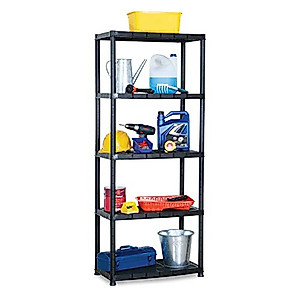 Ram Quality Products Platin 15 inch 5 Tier Plastic Storage Shelving Unit Organizer, Black