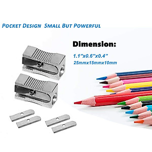 WEKOL Metal Dual Pencil Sharpener Aluminum Alloy Manual Sharpeners with Acrylic Cover,4Pcs Sharpener Blades Included,Silver