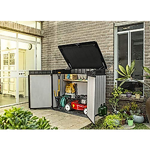 Keter Elite Store 4.6 x 2.7 Foot Resin Outdoor Storage Shed with Easy Lift Hinges, Perfect for Trash Cans, Yard Tools, and Pool Toys, Grey