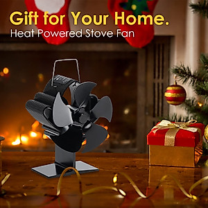 Heat Powered Stove Fan with Magnetic Thermometer, 5 Blade Wood Stove Fan, Ultra Quiet Non Electric Fireplace Fan for Wood Burner Stove/Log Burner/Fireplace