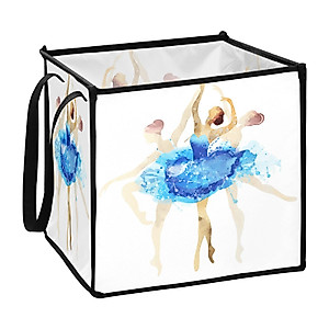 KEEPREAL Blue Ballerina Cube Storage Bin with Handles, Large Collapsible Organizer Storage Basket for Home Decorative(1Pack,10.6 x 10.6 x 10.6 in)